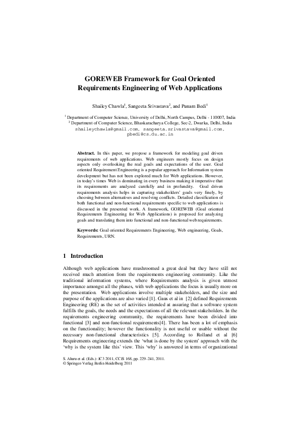 (PDF) GOREWEB Framework for Goal Oriented Requirements Engineering of ...