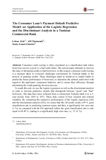 (PDF) The Consumer Loan’s Payment Default Predictive Model: an ...