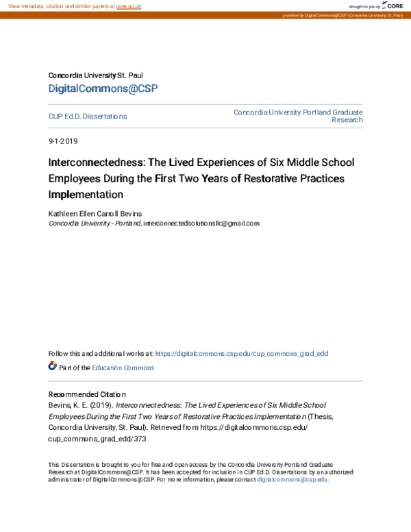 (PDF) Interconnectedness: The Lived Experiences of Six Middle School ...