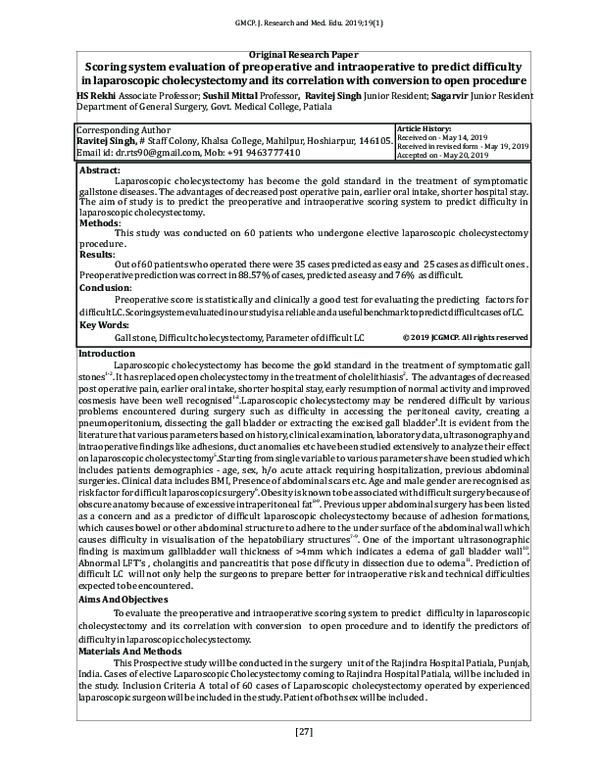(PDF) Scoring system evaluation of preoperative and intraoperative to ...
