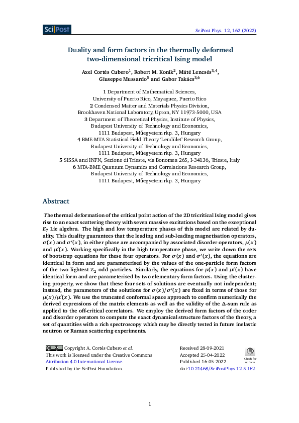 (PDF) Duality and form factors in the thermally deformed two ...
