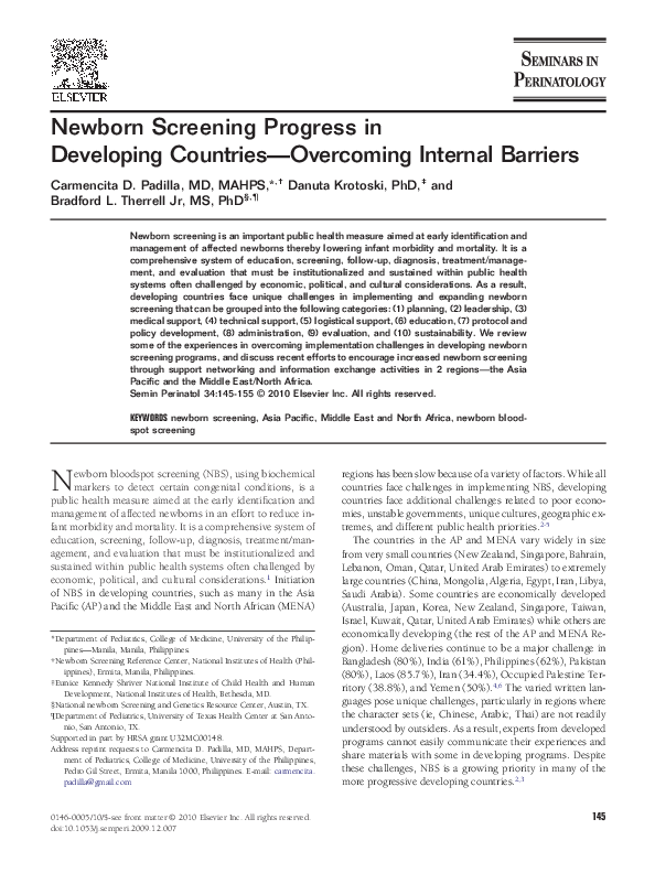 (PDF) Newborn Screening Progress in Developing Countries—Overcoming ...