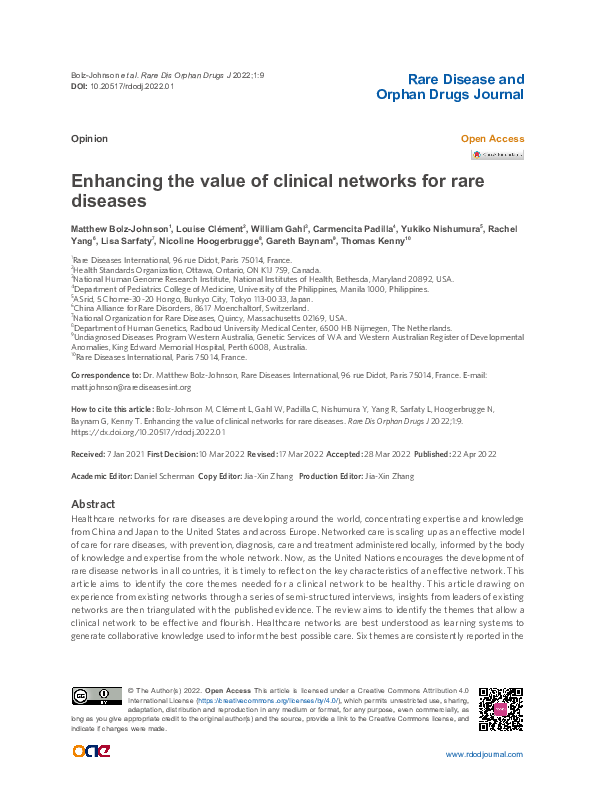 (PDF) Enhancing the value of clinical networks for rare diseases