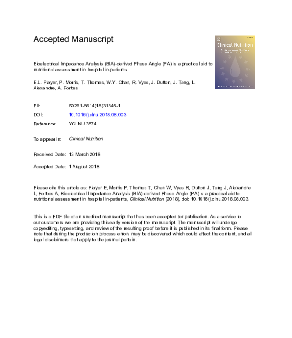 (PDF) Bioelectrical impedance analysis (BIA)-derived phase angle (PA ...