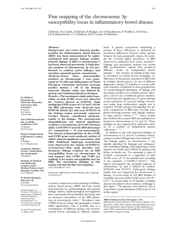 (PDF) Fine mapping of the chromosome 3p susceptibility locus in inflammatory bowel disease