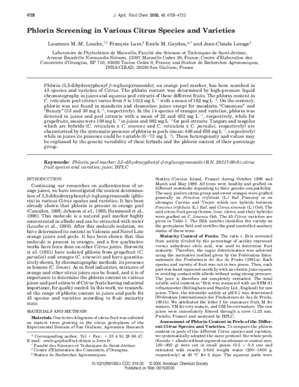 (PDF) Phlorin Screening in Various Citrus Species and Varieties