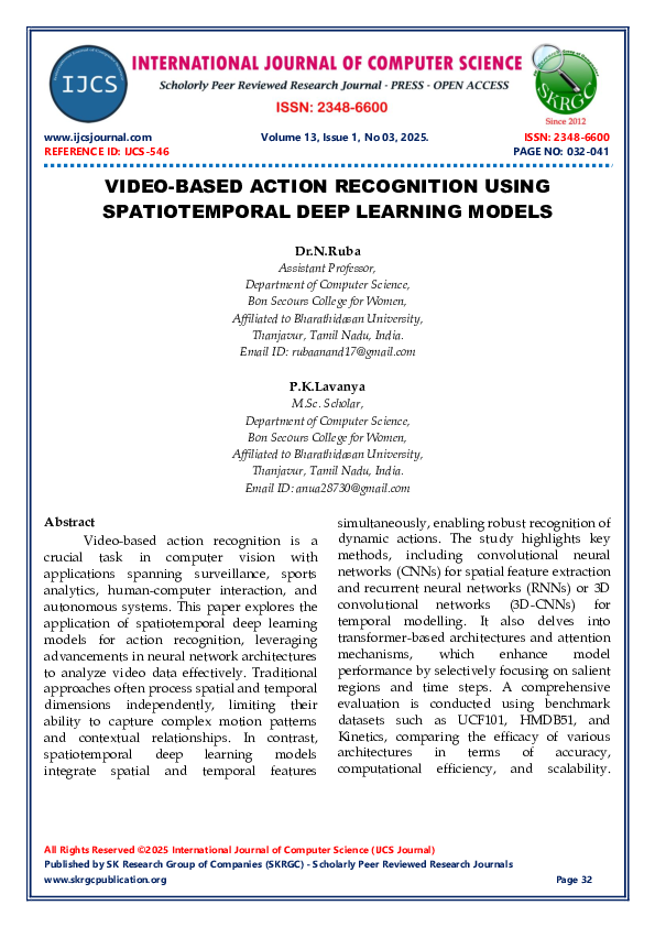 (PDF) VIDEO-BASED ACTION RECOGNITION USING SPATIOTEMPORAL DEEP LEARNING MODELS