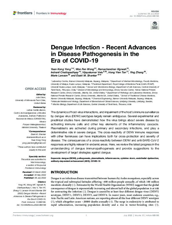 (PDF) Dengue Infection - Recent Advances in Disease Pathogenesis in the ...