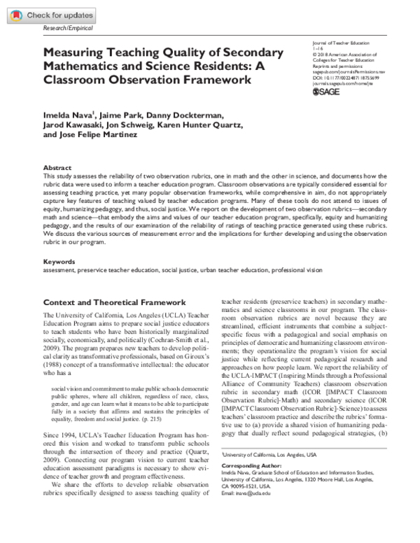 (PDF) Measuring Teaching Quality of Secondary Mathematics and Science ...