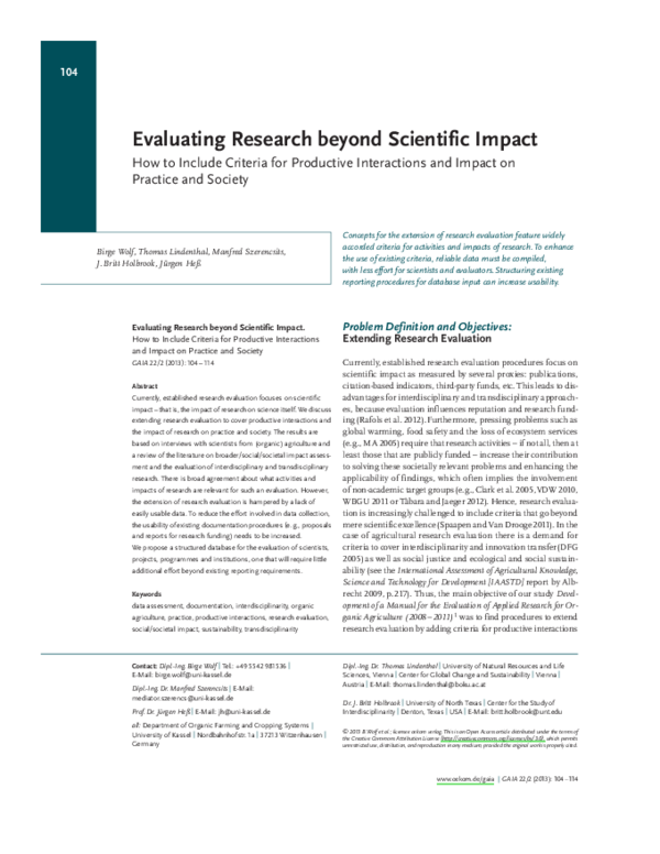 (PDF) Evaluating Research beyond Scientific ImpactHow to Include ...