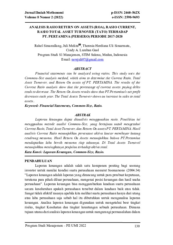 (PDF) Analisis Rasio Return on Assets (Roa), Rasio Current, Rasio Total ...
