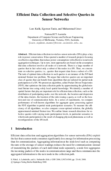 Efficient Data Collection and Selective Queries in Sensor Networks