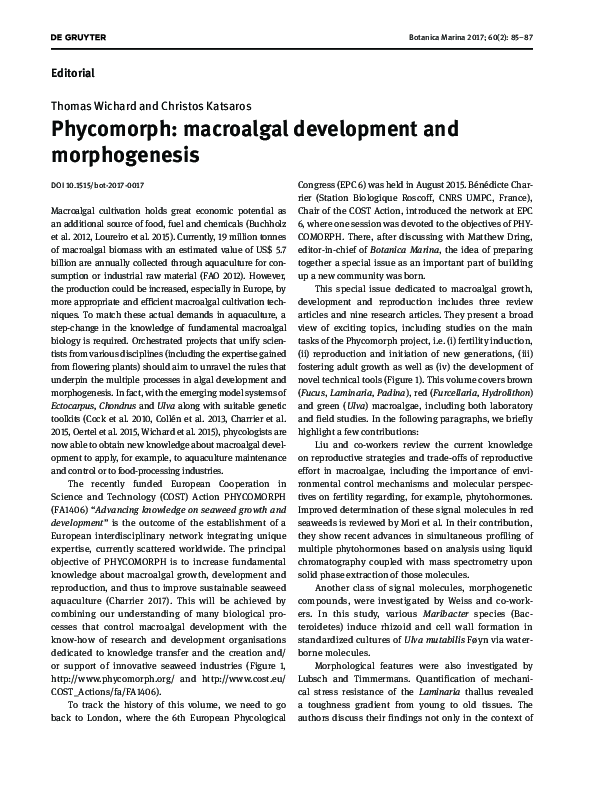 (PDF) Phycomorph: macroalgal development and morphogenesis