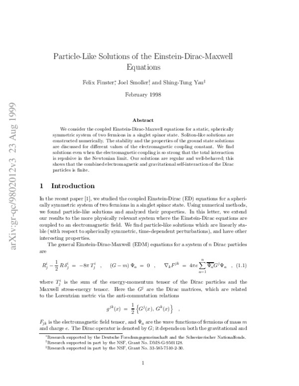 (PDF) Particle-like solutions of the Einstein–Dirac–Maxwell equations
