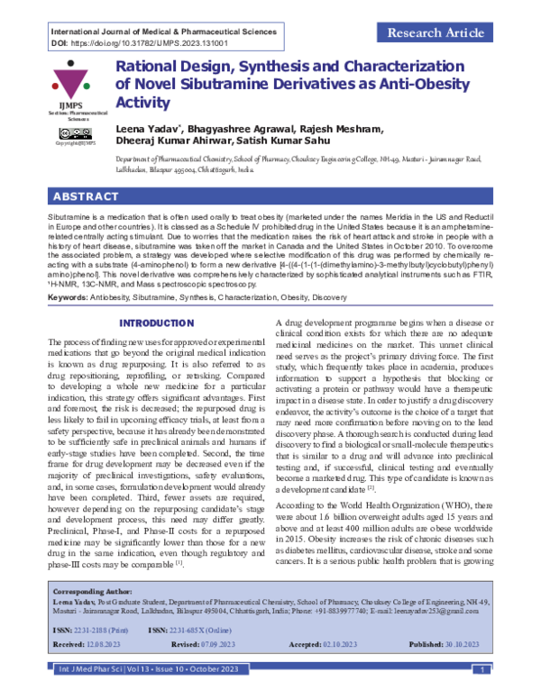 (PDF) Rational Design, Synthesis and Characterization of Novel Sibutramine Derivatives as Anti ...