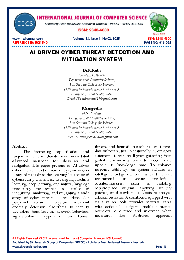(PDF) AI DRIVEN CYBER THREAT DETECTION AND MITIGATION SYSTEM