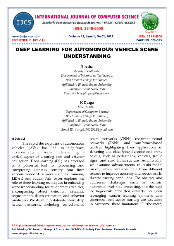 (PDF) DEEP LEARNING FOR AUTONOMOUS VEHICLE SCENE UNDERSTANDING