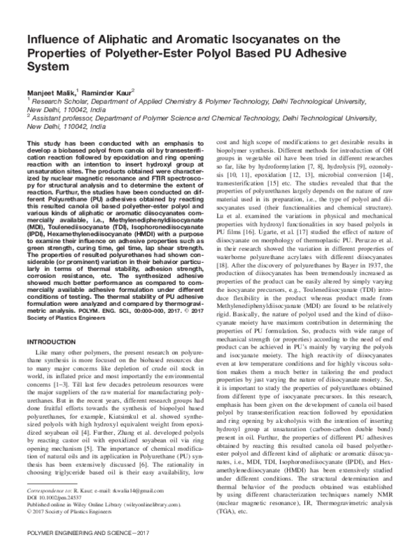 (PDF) Influence of aliphatic and aromatic isocyanates on the properties ...