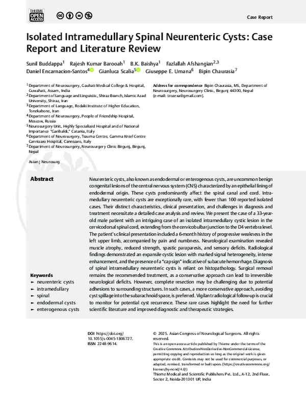 (PDF) Isolated Intramedullary Spinal Neurenteric Cysts: Case Report and ...
