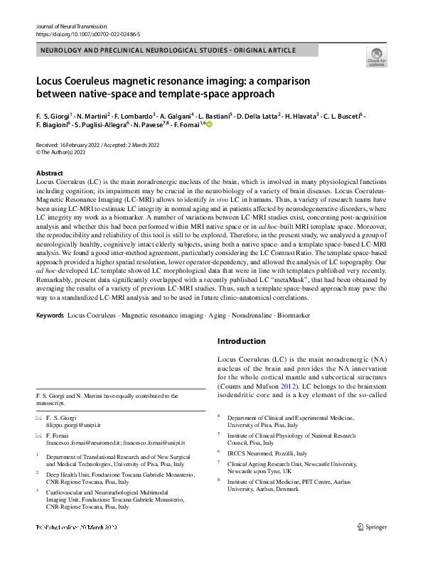 (PDF) Locus Coeruleus magnetic resonance imaging: a comparison between native-space and template ...