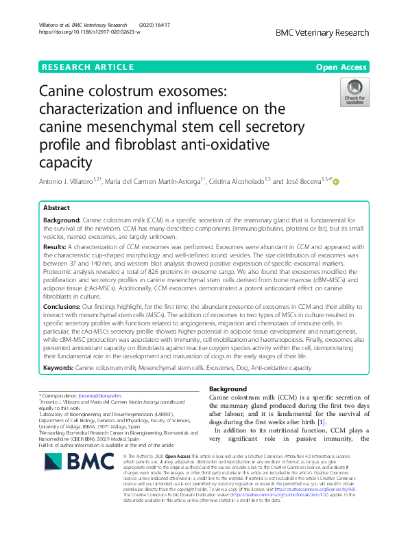 (PDF) Canine colostrum exosomes: characterization and influence on the ...