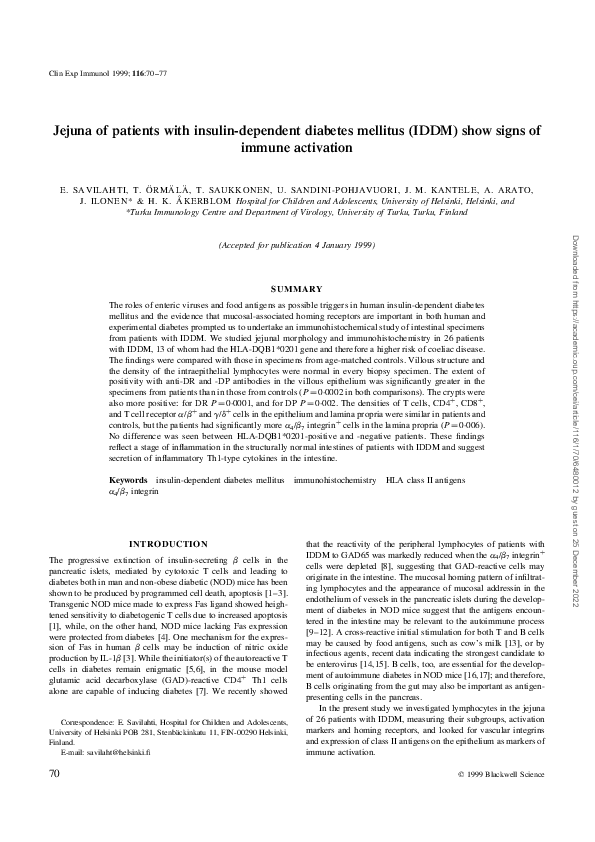 Jejuna of patients with insulin-dependent diabetes mellitus (IDDM) show ...