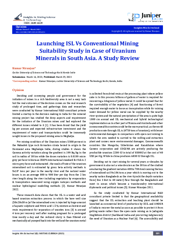 (PDF) Launching ISL Vs Conventional Mining Suitability Study in Case of Uranium Minerals in ...