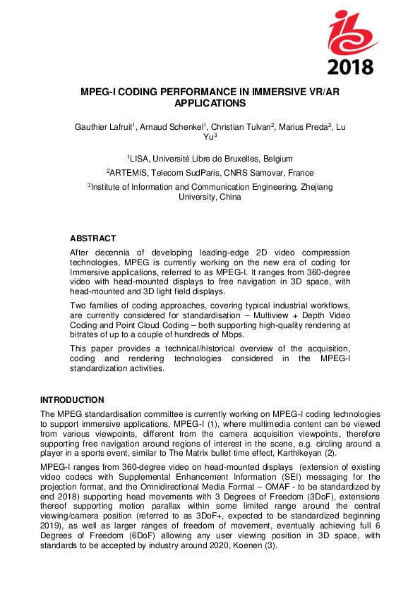 (PDF) MPEG-I Coding performance in Immersive VR/AR applications