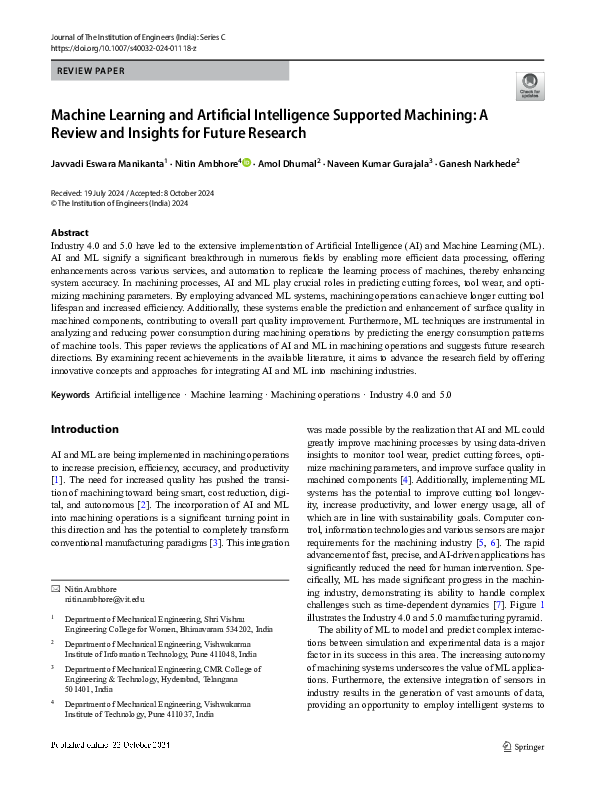 (PDF) Machine Learning and Artificial Intelligence Supported Machining: A Review and Insights ...