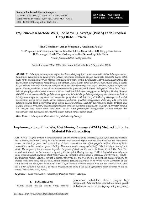 (PDF) Implementasi Metode Weighted Moving Average (WMA) Pada Prediksi ...