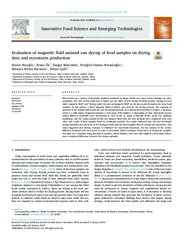 (PDF) Evaluation of magnetic field assisted sun drying of food samples ...