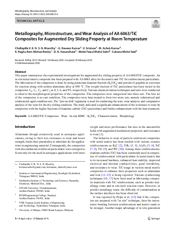 (PDF) Metallography, Microstructure, and Wear Analysis of AA 6063/TiC ...