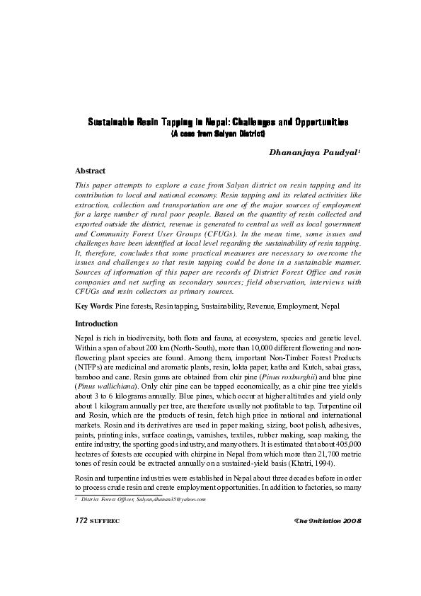 (PDF) Sustainable Resin Tapping in Nepal: Challenges and Opportunities ...