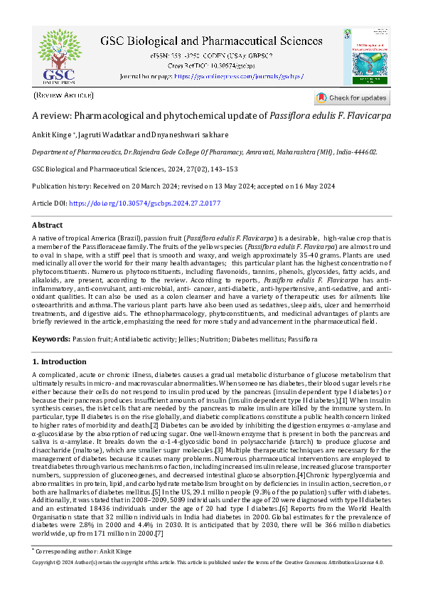 (PDF) A review: Pharmacological and phytochemical update of Passiflora edulis F. Flavicarpa
