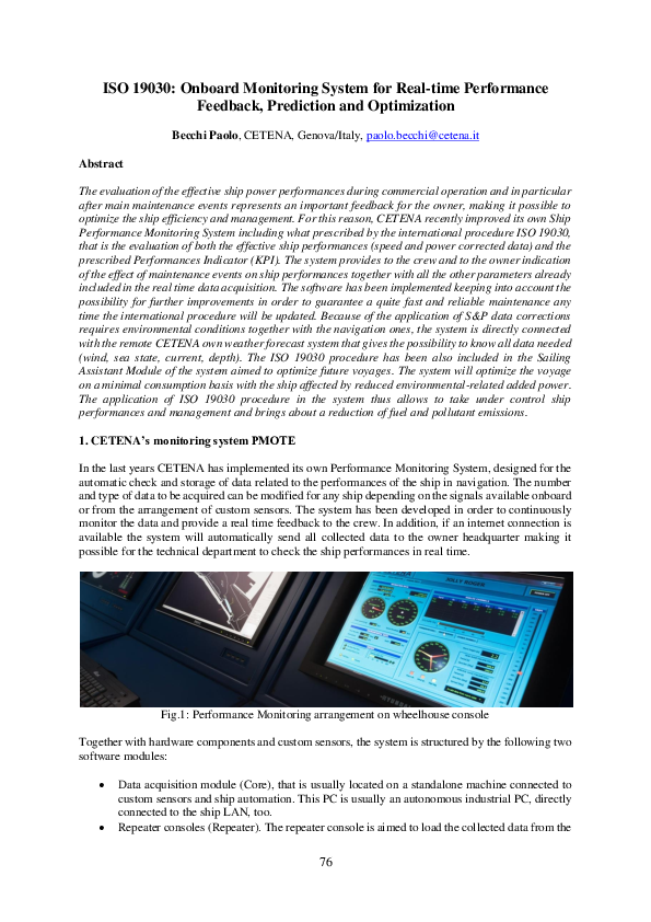 (PDF) ISO 19030: Onboard Monitoring System for Real-time Performance Feedback, Prediction and ...
