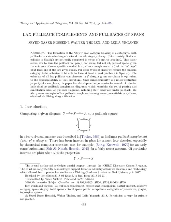 (PDF) Lax Pullback Complements and Pullbacks of Spans