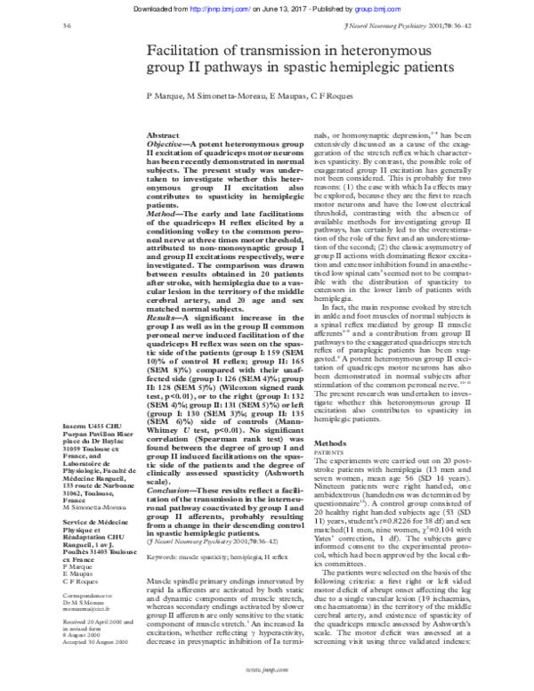 (PDF) Facilitation of transmission in heteronymous group II pathways in ...