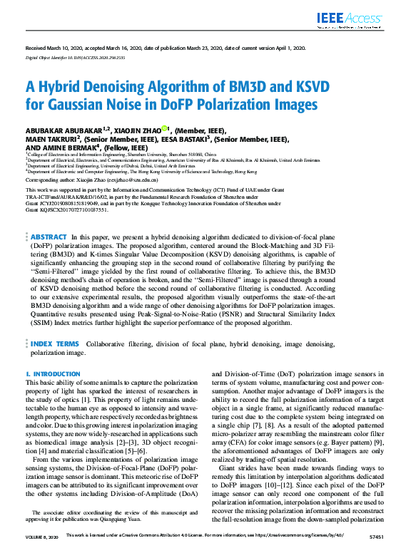 A Hybrid Denoising Algorithm of BM3D and KSVD for Gaussian Noise in DoFP Polarization Images
