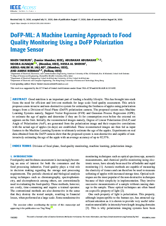 DoFP-ML: A Machine Learning Approach to Food Quality Monitoring Using a ...