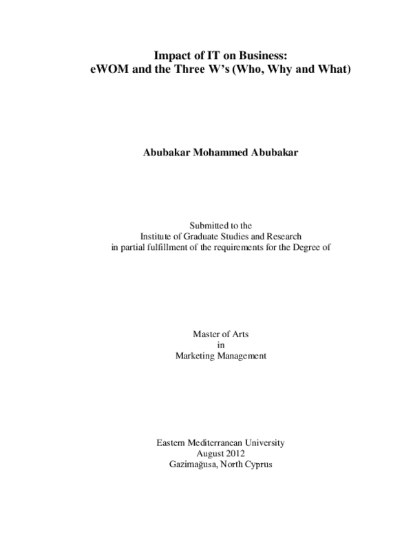 (PDF) Impact of IT on Business: eWOM and the Three W’s (Who, Why and What)