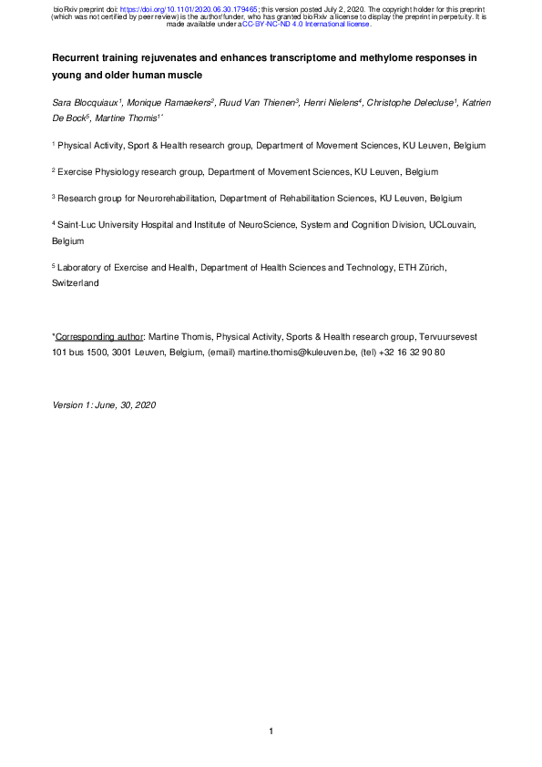 (PDF) Recurrent training rejuvenates and enhances transcriptome and ...