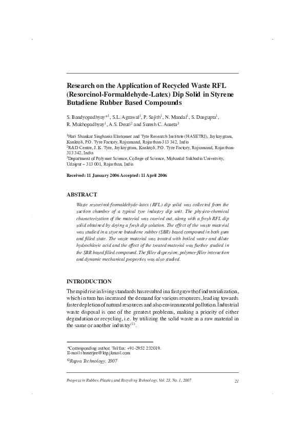 (PDF) Research on the Application of Recycled Waste RFL (Resorcinol ...