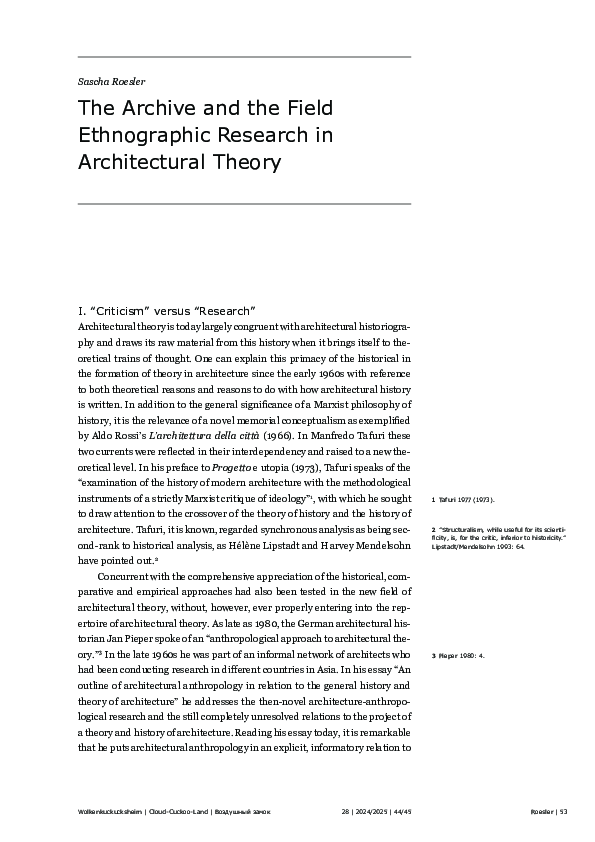 (PDF) The Archive and the Field. Ethnographic Research in Architectural ...