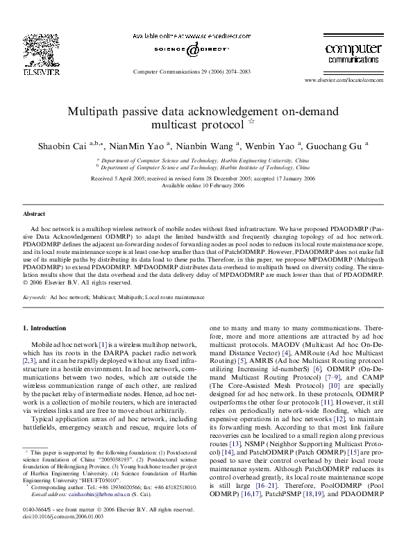 (PDF) Multipath passive data acknowledgement on-demand multicast protocol