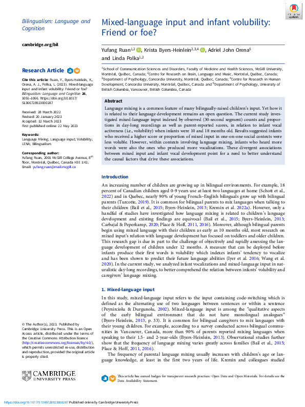 (PDF) Mixed-language input and infant volubility: Friend or foe?