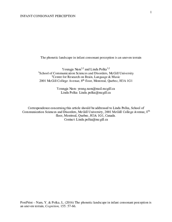 (PDF) The phonetic landscape in infant consonant perception is an ...