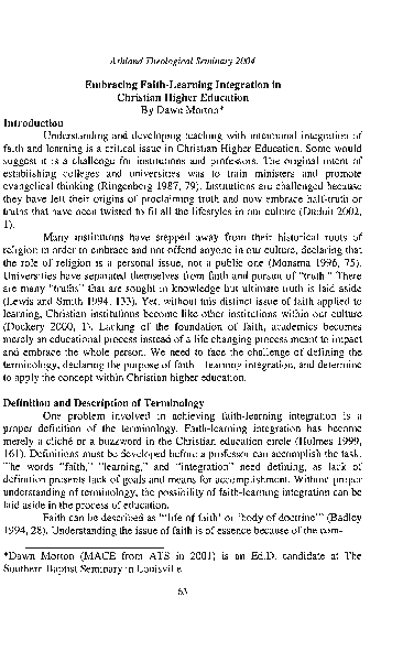 (PDF) Embracing Faith-Learning Integration in Christian Higher Education