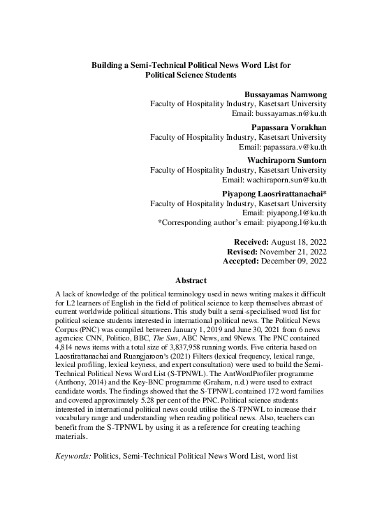 (PDF) Building a Semi-Technical Political News Word List for Political ...