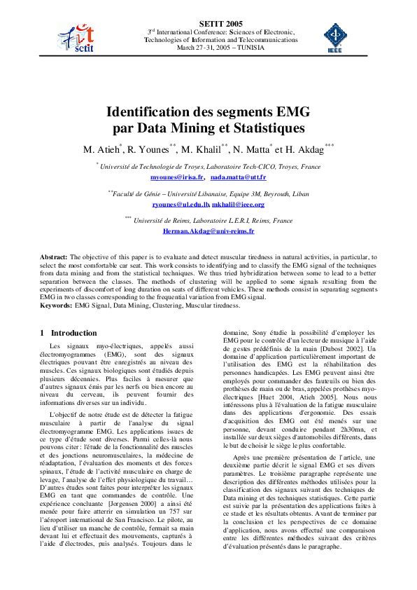 (PDF) Identification des segments EMG par Data Mining et Statistiques