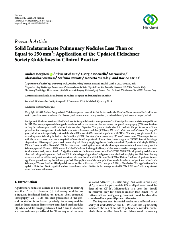(PDF) Solid Indeterminate Pulmonary Nodules Less Than or Equal to 250 ...